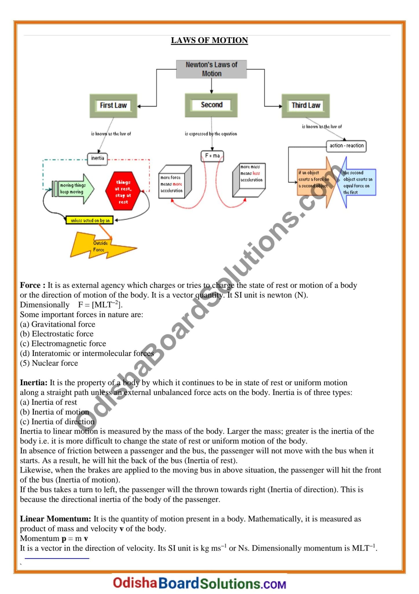 CHSE Odisha Class 11 Law of Motion Notes - Odisha Board Solutions.com